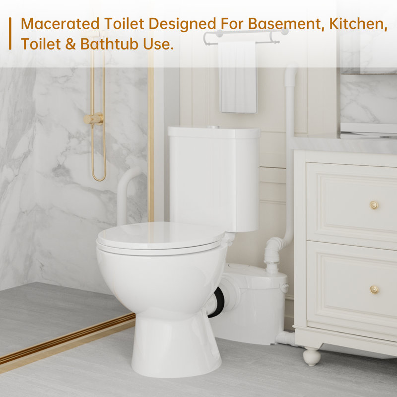 SUPERFLO Upflush Toilet for Basement-Macerating Toilet with 600W Macerator Pump with 4 Water ...